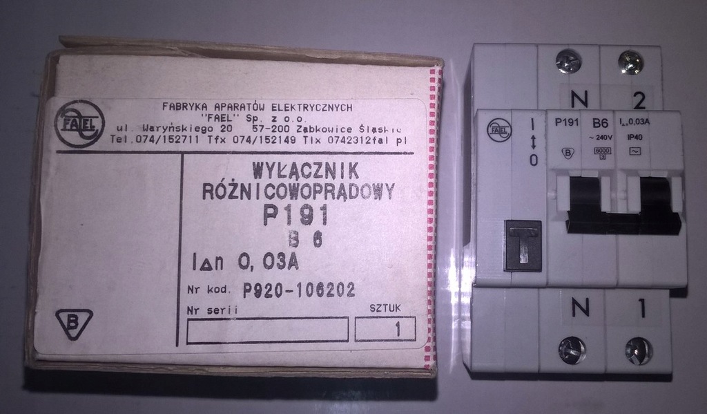 Fael wyłącznik różnicowoprądowy P191 2P B 6A 30mA - 7325317713 ...