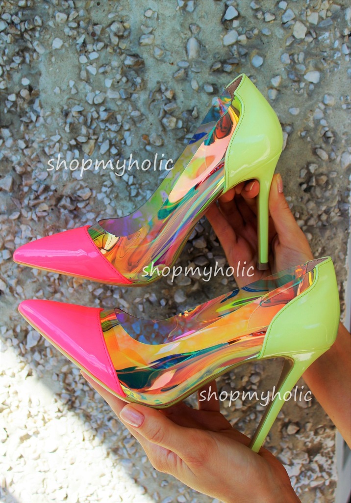 Szpilki neonowe neon transparentne VICES holo 35 - 7374145415 ...