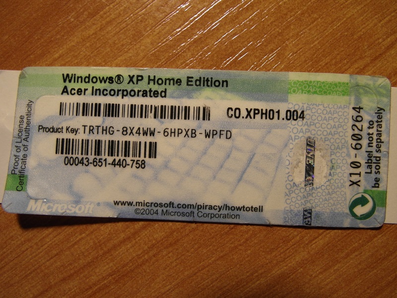 WINDOWS XP Home Edition Naklejka z kluczem Acer - 7313629135 ...