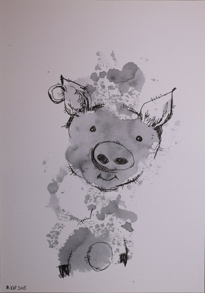 WESOŁA ŚWINKA CIEKAWY RYSUNEK TUSZ PAPIER A4 - 7075958394 - oficjalne ...