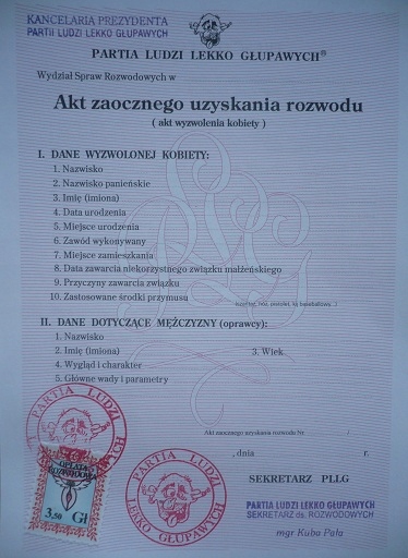 śmieszny AKT ROZWODU KOBIETY prezent WYZWOLENIA - 7425291116 ...