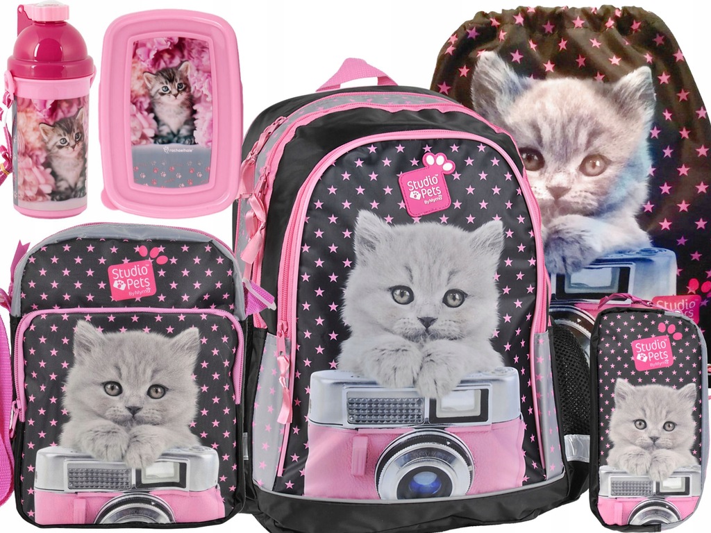 ZESTAW 6cz. PLECAK SZKOLNY Z KOTEM KOT Dziewczynki - 6848523180 - oficjalne archiwum Allegro